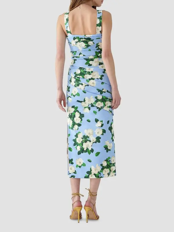 Carolina Herrera Cabana Floral Draped Thick-strap Cotton-blend Midi-dress