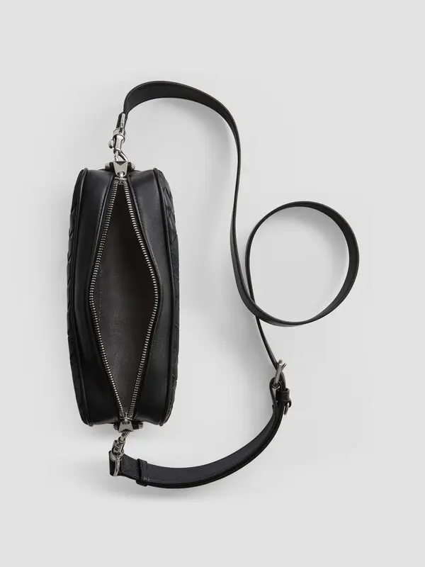 Bottega Veneta Small Intrecciato Leather & Suede Crossbody Camera Bag - Black Silver