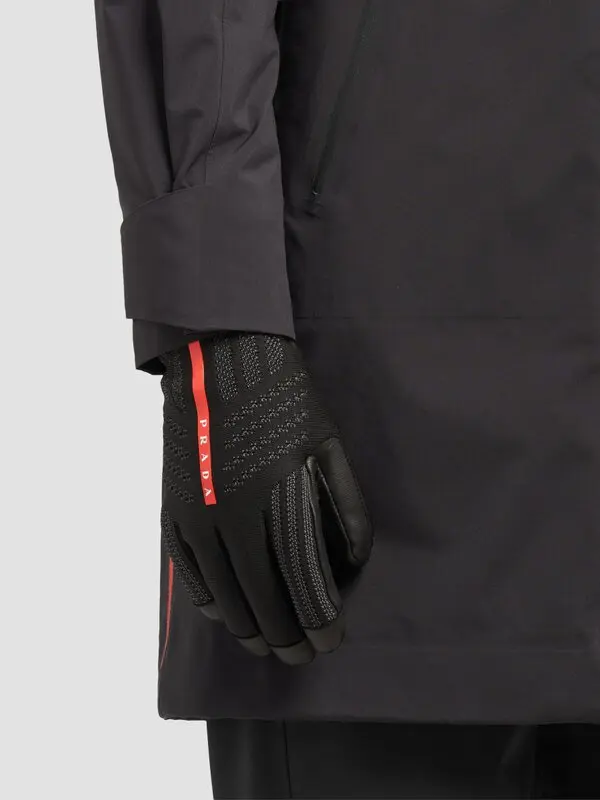 Prada Gore-tex, Leather And Knit Ski Gloves
