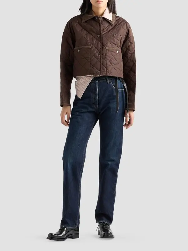 Prada Lightweight Nylon Cropped Blouson Jacket - Brown