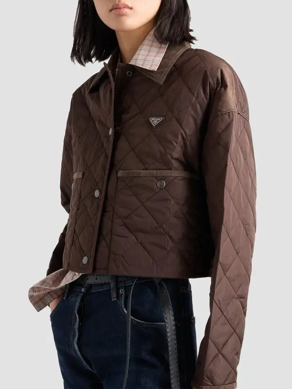 Prada Lightweight Nylon Cropped Blouson Jacket - Brown