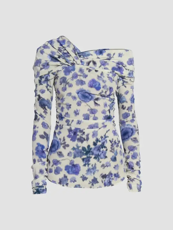 Isabel Marant Étoile Danka Floral Ruched Stretch-silk Top - Blue
