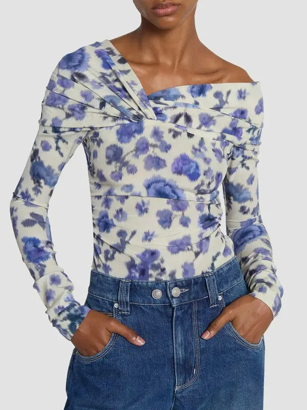 Isabel Marant Étoile Danka Floral Ruched Stretch-silk Top - Blue