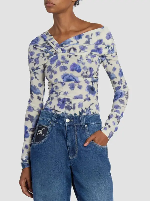 Isabel Marant Étoile Danka Floral Ruched Stretch-silk Top - Blue