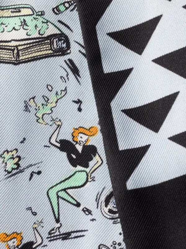 Prada Skinny Printed Silk Twill Rectangular Scarf - Black