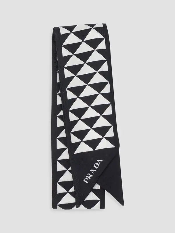 Prada Skinny Printed Silk Twill Rectangular Scarf - Black