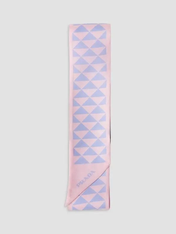 Prada Skinny Printed Silk Twill Rectangular Scarf - Pink Multi