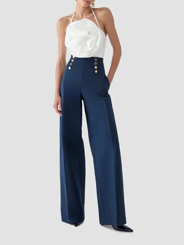 Carolina Herrera Rose Halterneck Cotton-blend Top - White