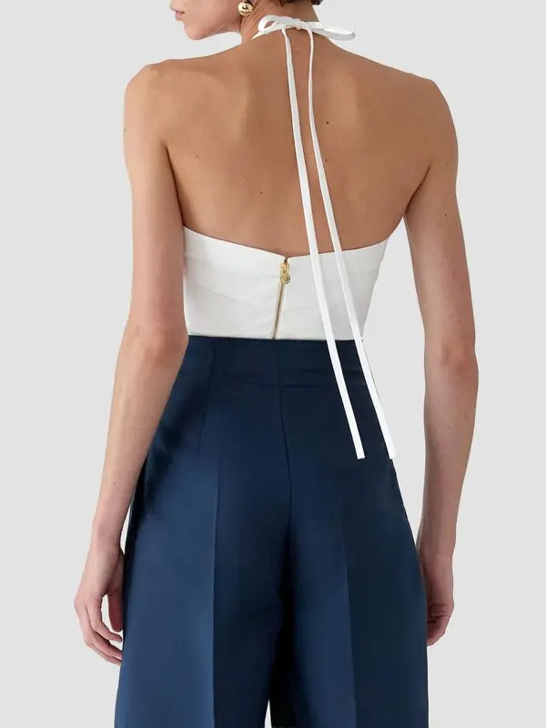 Carolina Herrera Rose Halterneck Cotton-blend Top - White