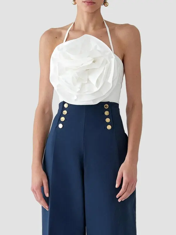 Carolina Herrera Rose Halterneck Cotton-blend Top - White