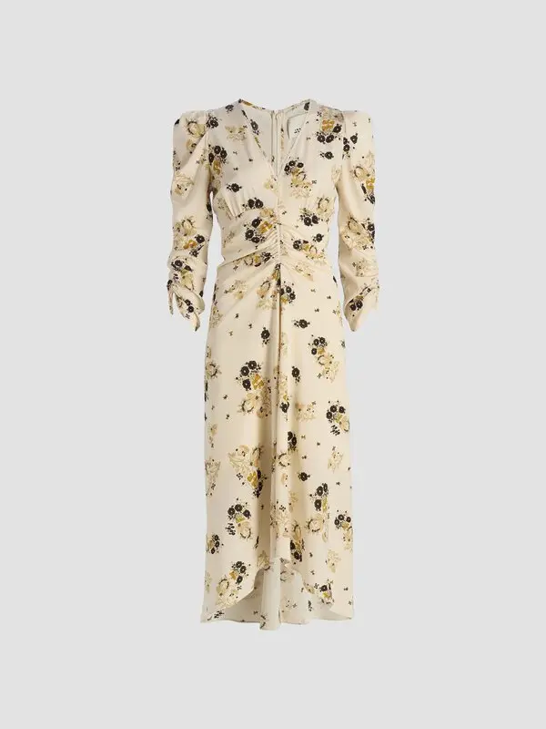 Isabel Marant Étoile Albini Floral Silk Cinched Midi-dress - Ecru