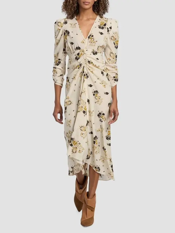 Isabel Marant Étoile Albini Floral Silk Cinched Midi-dress