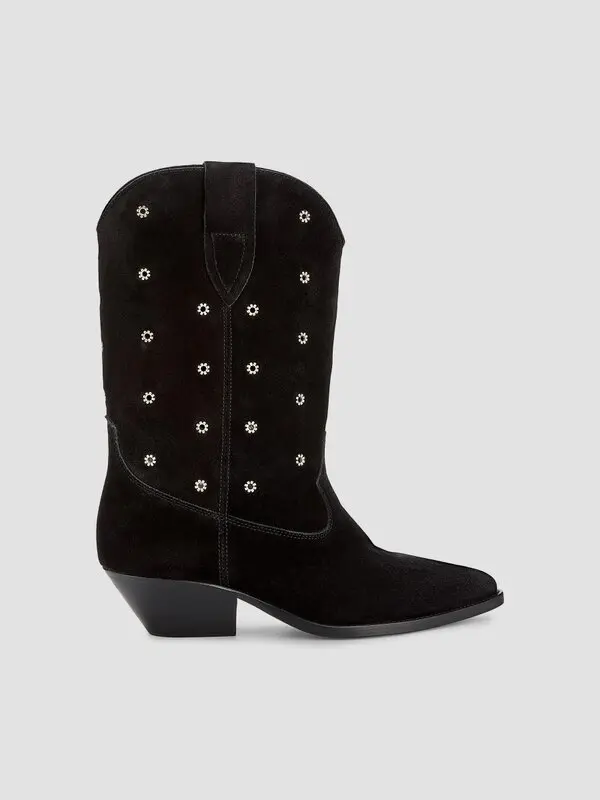 Isabel Marant Étoile Duerto 40mm Grommet Suede Cowboy Boots - Black