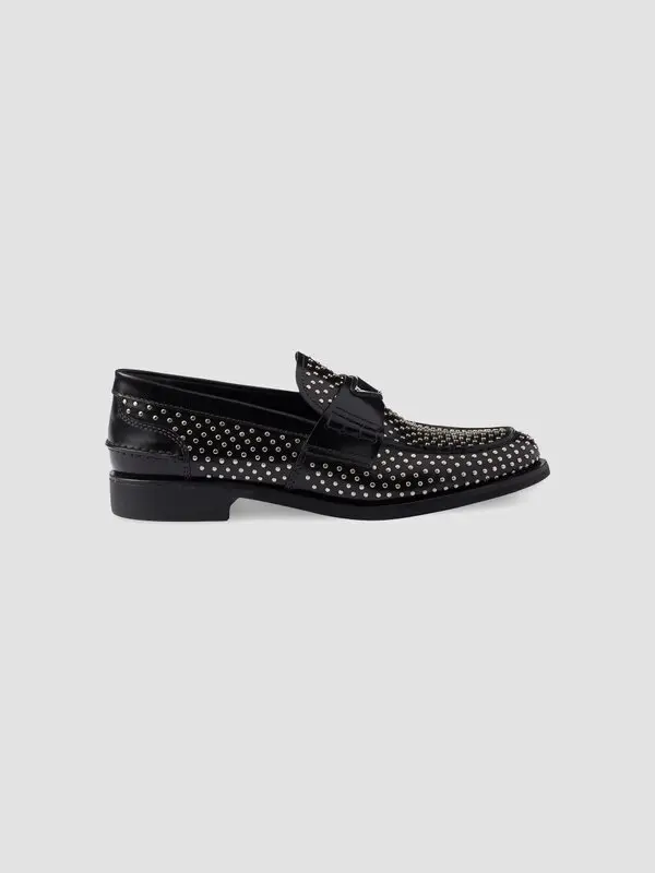 Prada Studded Brushed Leather Loafers