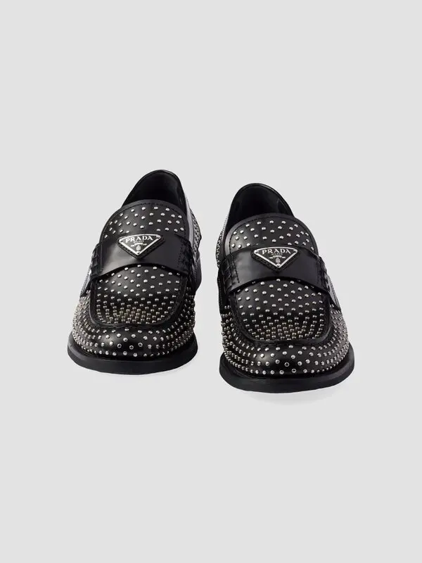 Prada Studded Brushed Leather Loafers