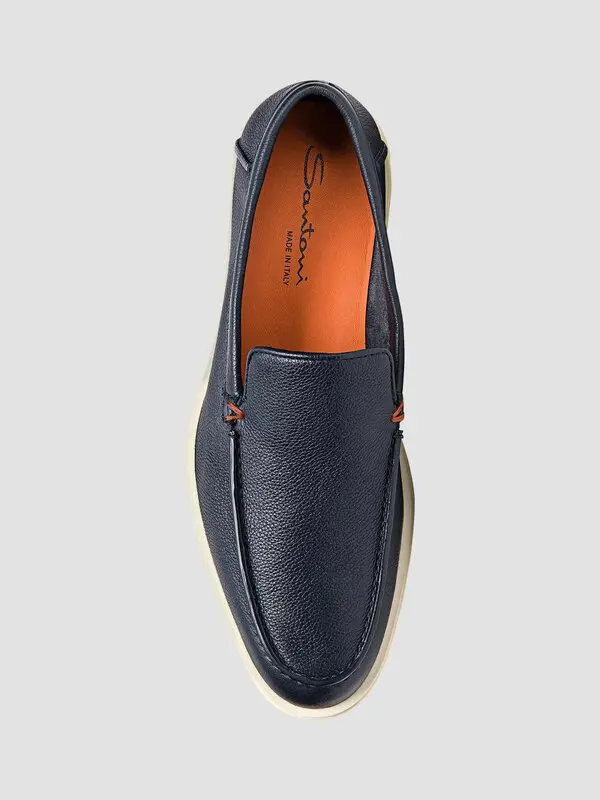 Santoni Detroit Tumbled Leather Loafers - Blue
