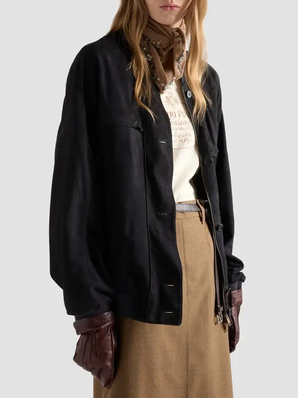 Prada Suede Blouson Jacket - Grey