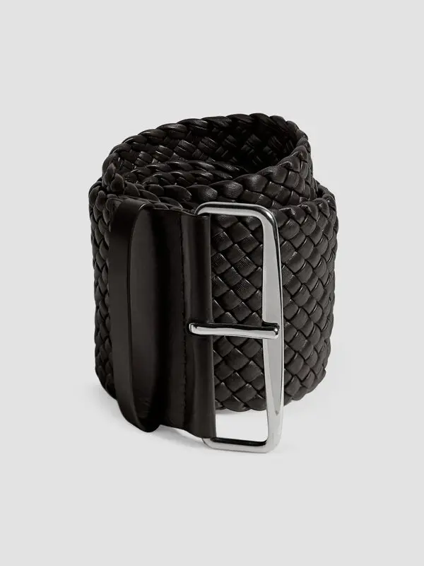 Bottega Veneta Intrecciato Nappa Leather Belt - Black Silver
