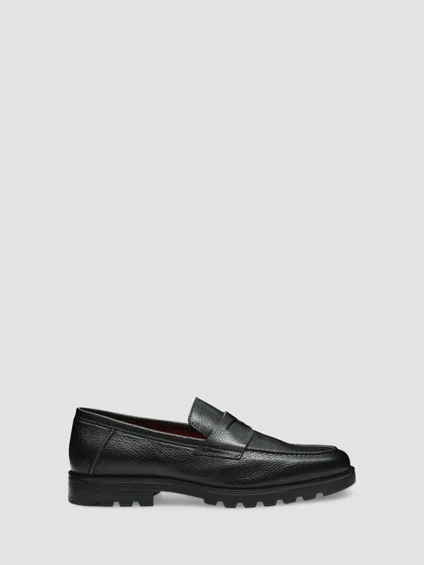 Santoni Rock Lug Sole Leather Penny Loafers