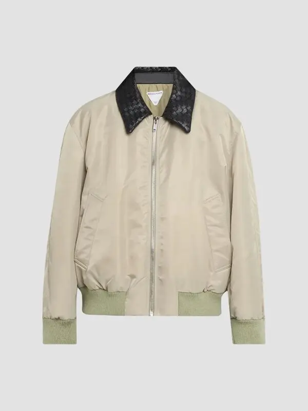 Bottega Veneta Intercciato Leather Collar Jacket - Tarragon