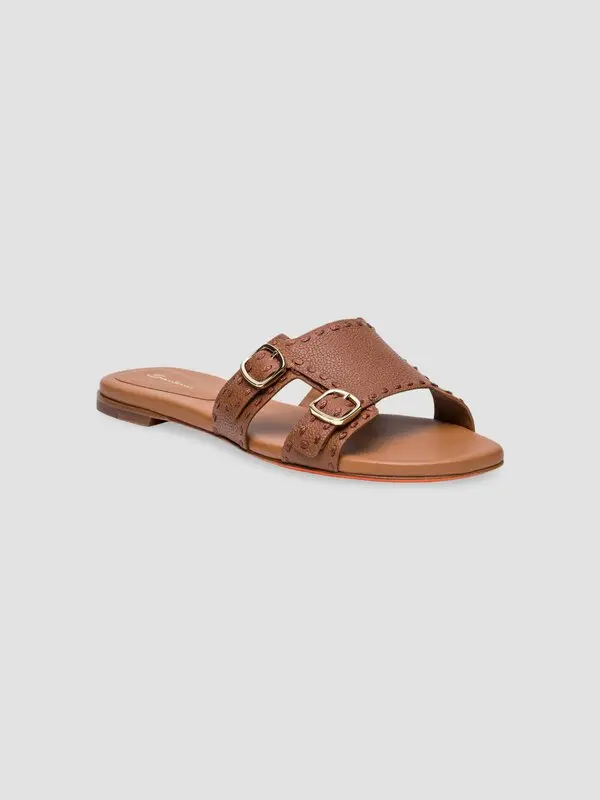 Santoni Leather Buckle Slip-on Sandals