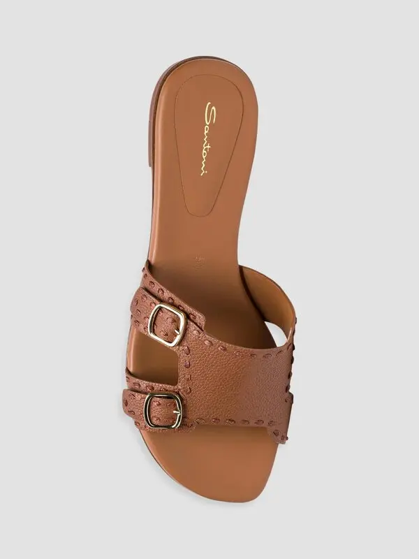 Santoni Leather Buckle Slip-on Sandals