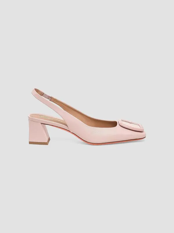 Santoni Lemon 50mm Buckle-detailed Leather Slingback Pumps