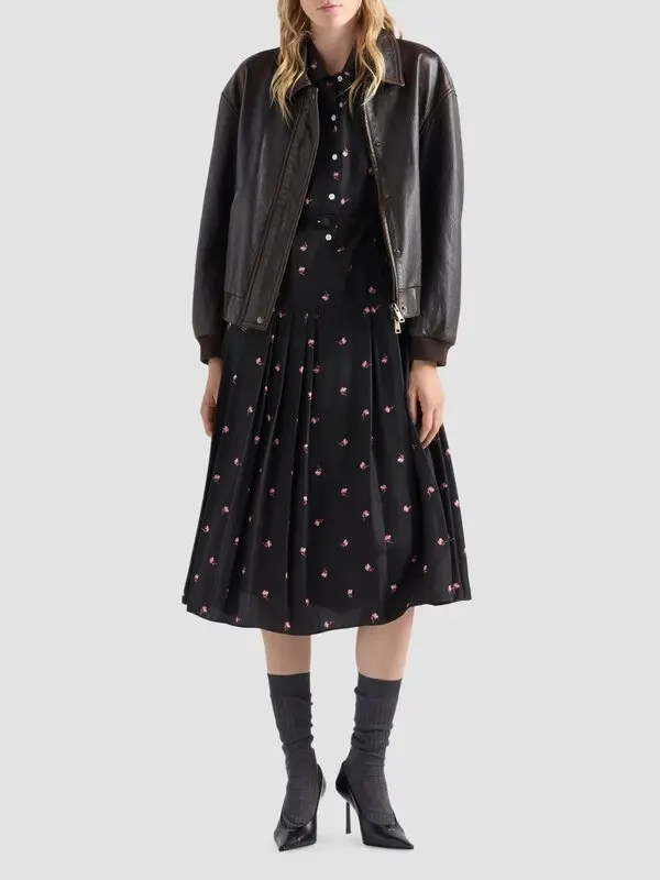 Prada Floral Print Washed Silk Dress - Black Multi