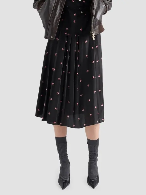 Prada Floral Print Washed Silk Dress - Black Multi