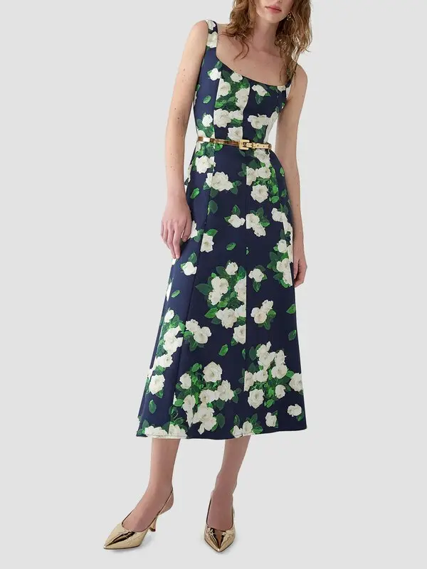 Carolina Herrera Cabana Floral Squareneck Sleeveless Cotton-blend Midi-dress - Midnight Multi