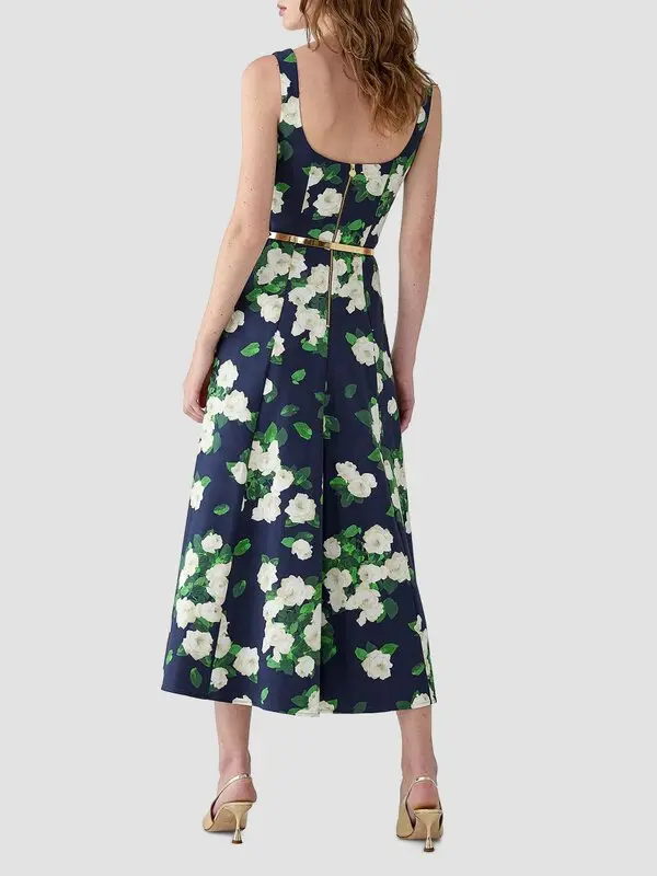 Carolina Herrera Cabana Floral Squareneck Sleeveless Cotton-blend Midi-dress - Midnight Multi