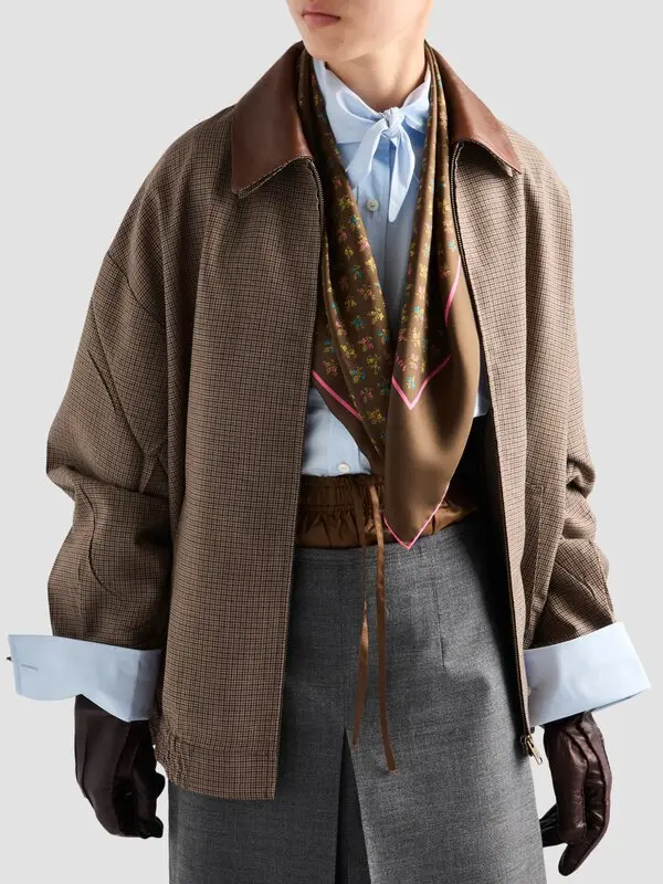 Prada Houndstooth Wool Blouson Jacket