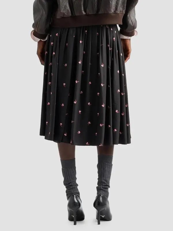 Prada Floral Print Washed Silk Midi-skirt - Pink Multicolor