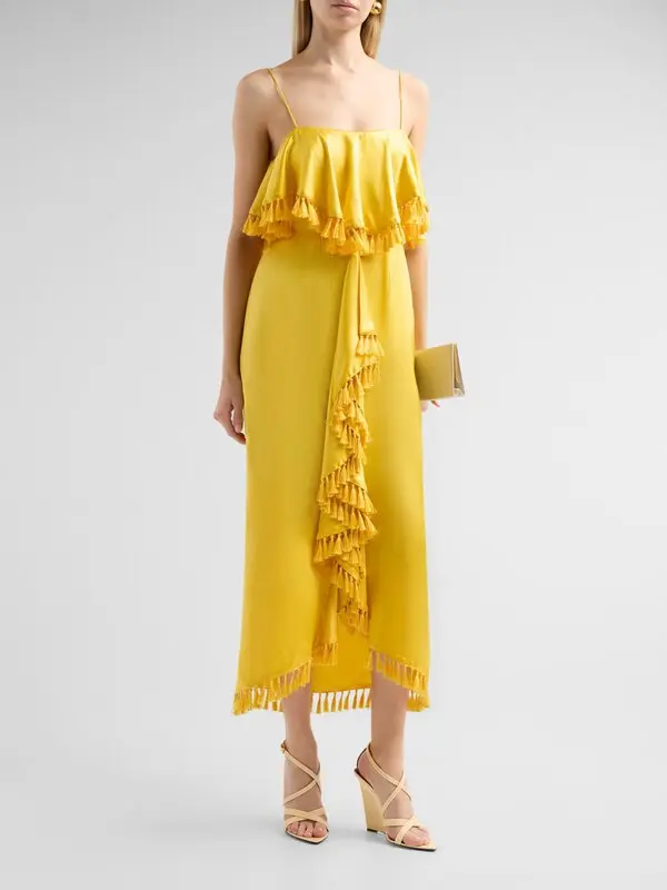 Cinq À Sept Luma Silk Fringe-trim A-line Midi Dress