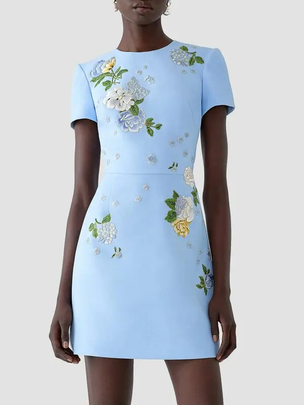 Carolina Herrera Cabana Bow Back Embroidered Short-sleeve Minidress