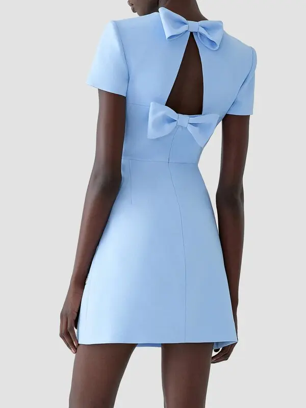 Carolina Herrera Cabana Bow Back Embroidered Short-sleeve Minidress