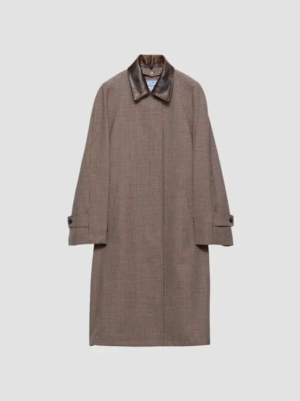 Prada Single-breasted Houndstooth Check Wool Coat - Brown