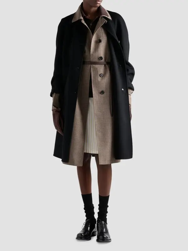 Prada Single-breasted Houndstooth Check Wool Coat - Brown