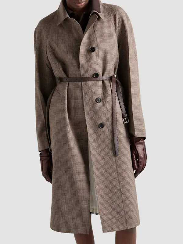 Prada Single-breasted Houndstooth Check Wool Coat - Brown