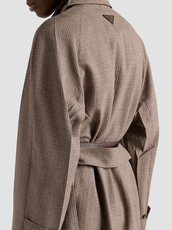 Prada Single-breasted Houndstooth Check Wool Coat - Brown