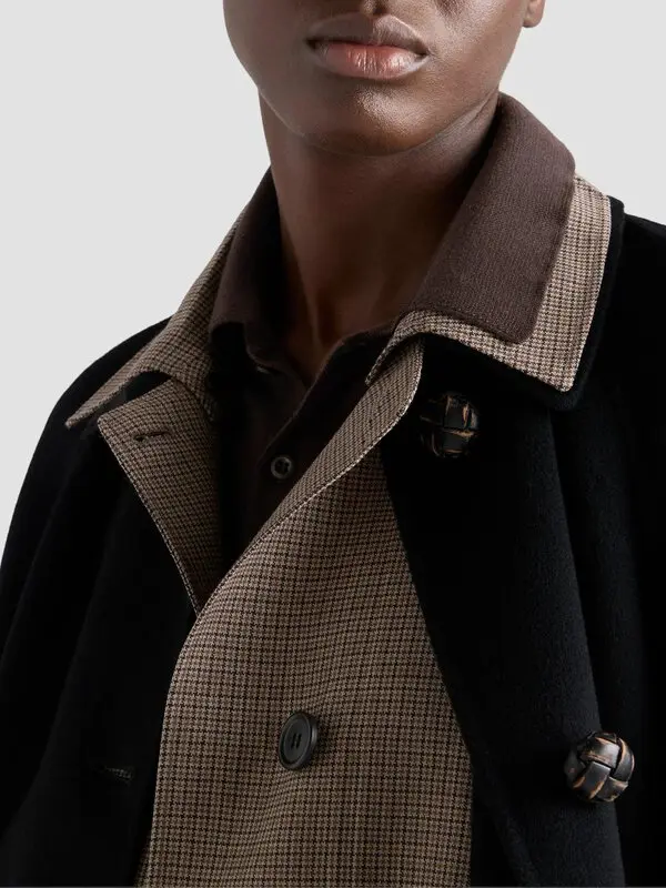 Prada Single-breasted Houndstooth Check Wool Coat - Brown