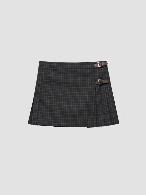 Prada Checked Wool Mini Skirt - Blue