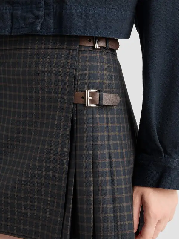 Prada Checked Wool Mini Skirt - Blue