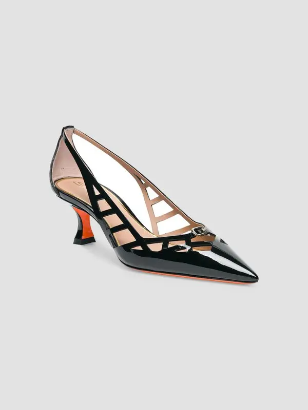 Santoni 55mm Cut-out Patent Leather Pumps - Black