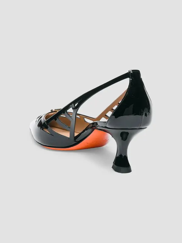 Santoni 55mm Cut-out Patent Leather Pumps - Black
