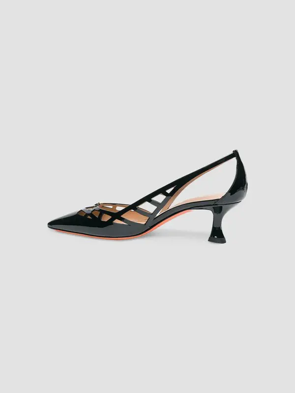 Santoni 55mm Cut-out Patent Leather Pumps - Black