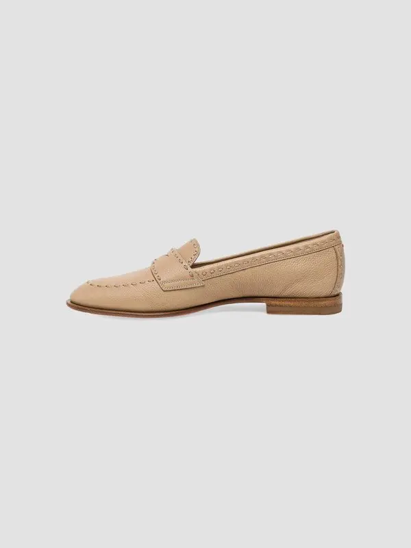 Santoni Marlene Stitched Leather Loafers - Light Brown