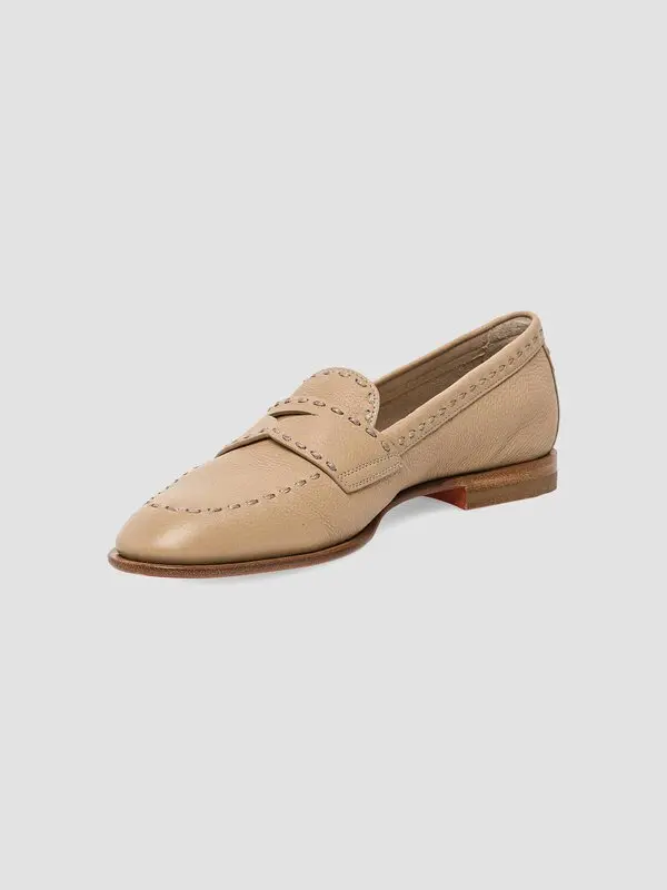 Santoni Marlene Stitched Leather Loafers - Light Brown