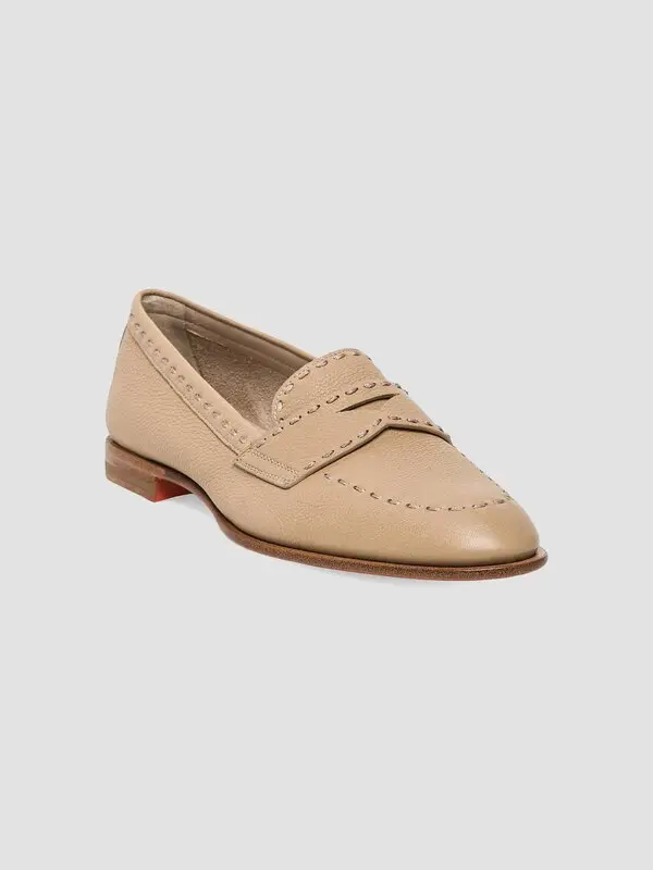Santoni Marlene Stitched Leather Loafers - Light Brown