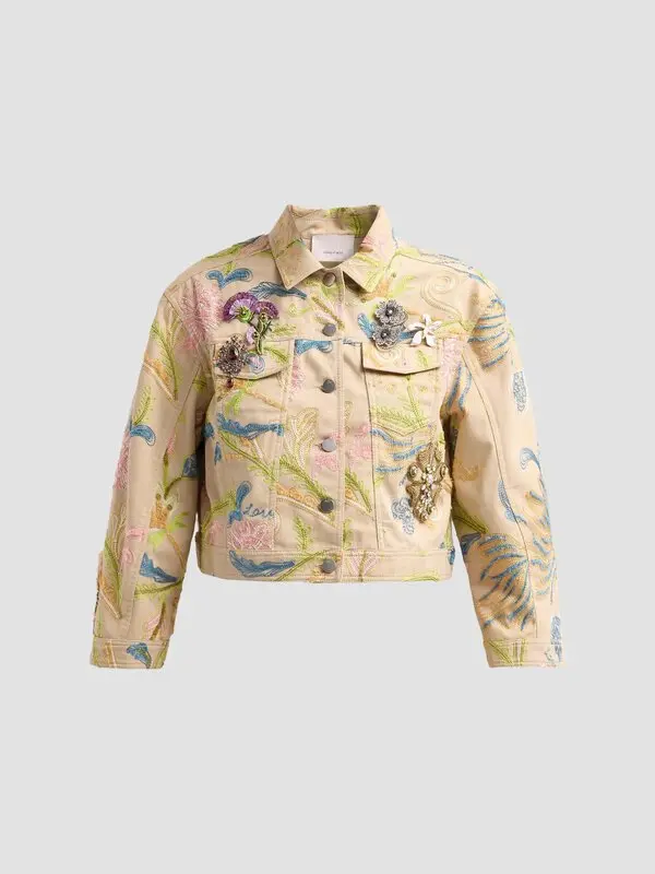 Cinq À Sept Addie Brooche Denim Jacket - Khaki Multi